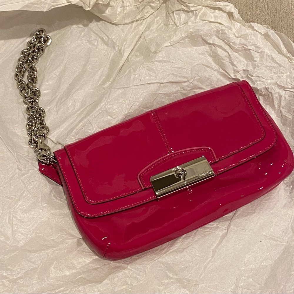 Coach Kristin Raspberry Patent Leather Clutch - Gem